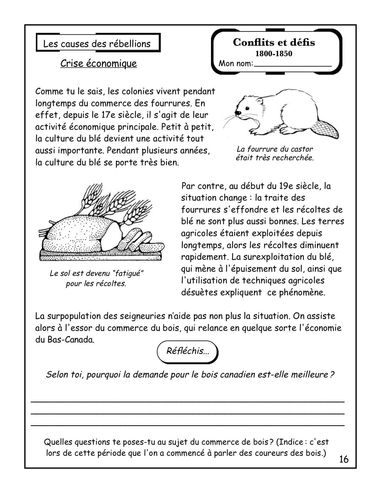 Canada: conflits et défis (1800-1850) - (7e année) — Fiches ...