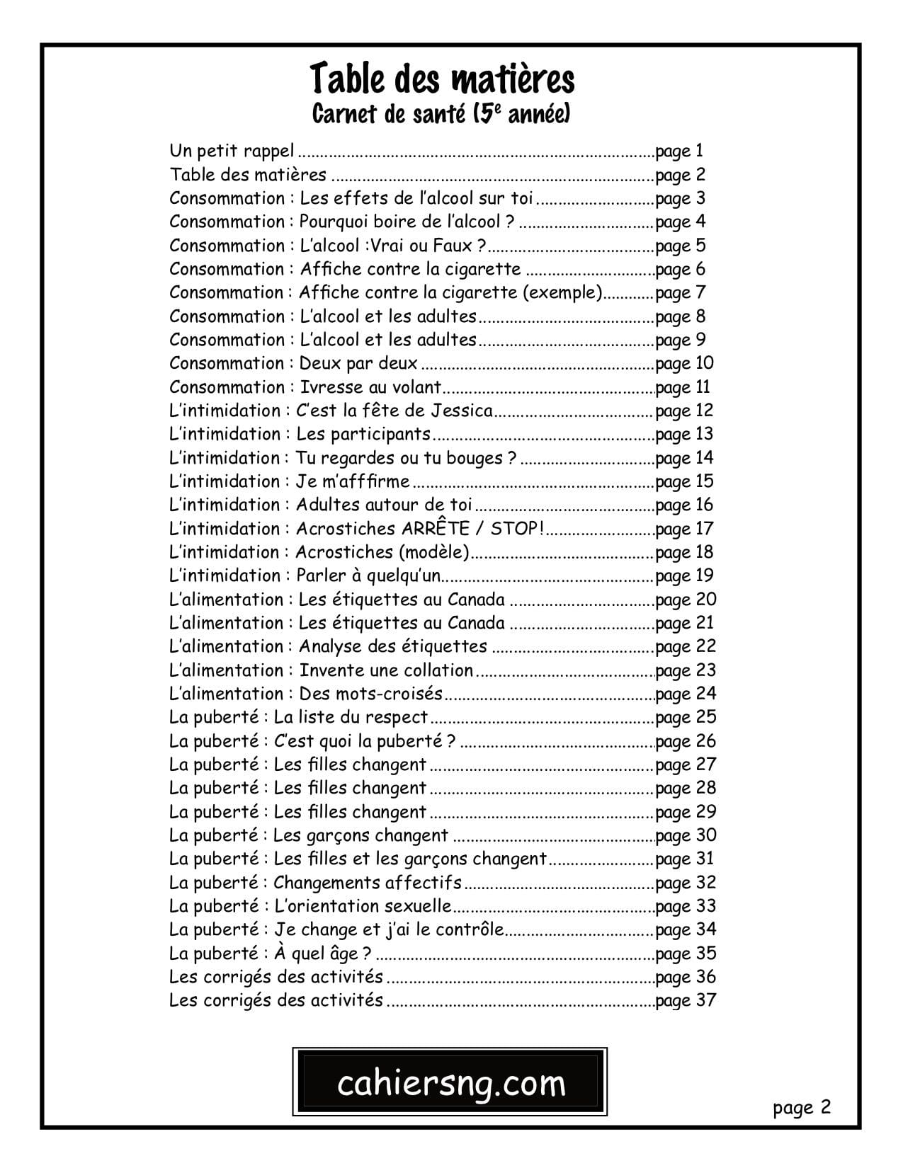 Carnet de santé (5e année) - PDF — Fiches reproductibles pour ...