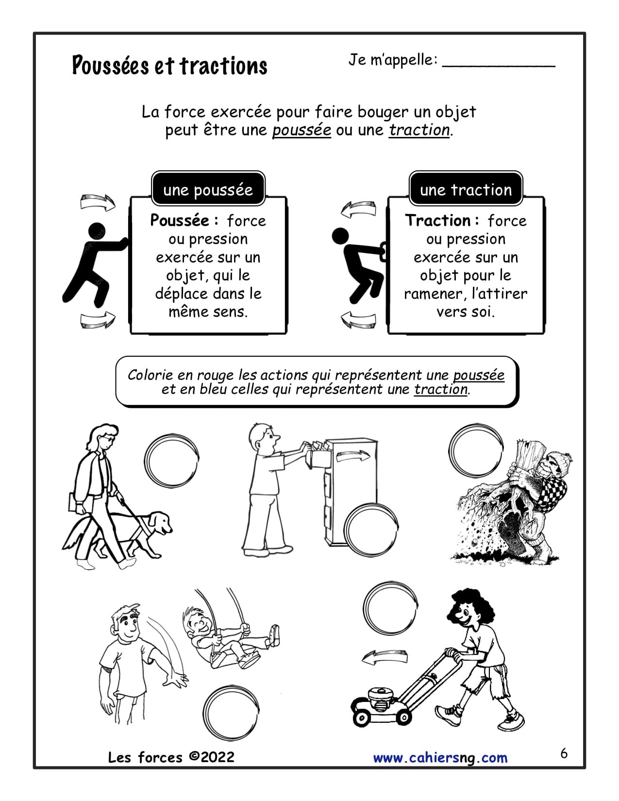 Les forces - (3e/4e) - Poussées et tractions — Fiches reproductibles ...