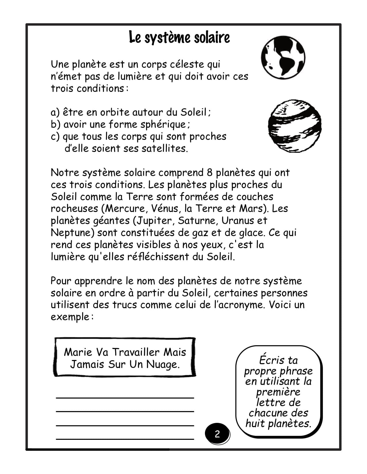 L'espace - (6e) - Le système solaire — Fiches reproductibles pour ...