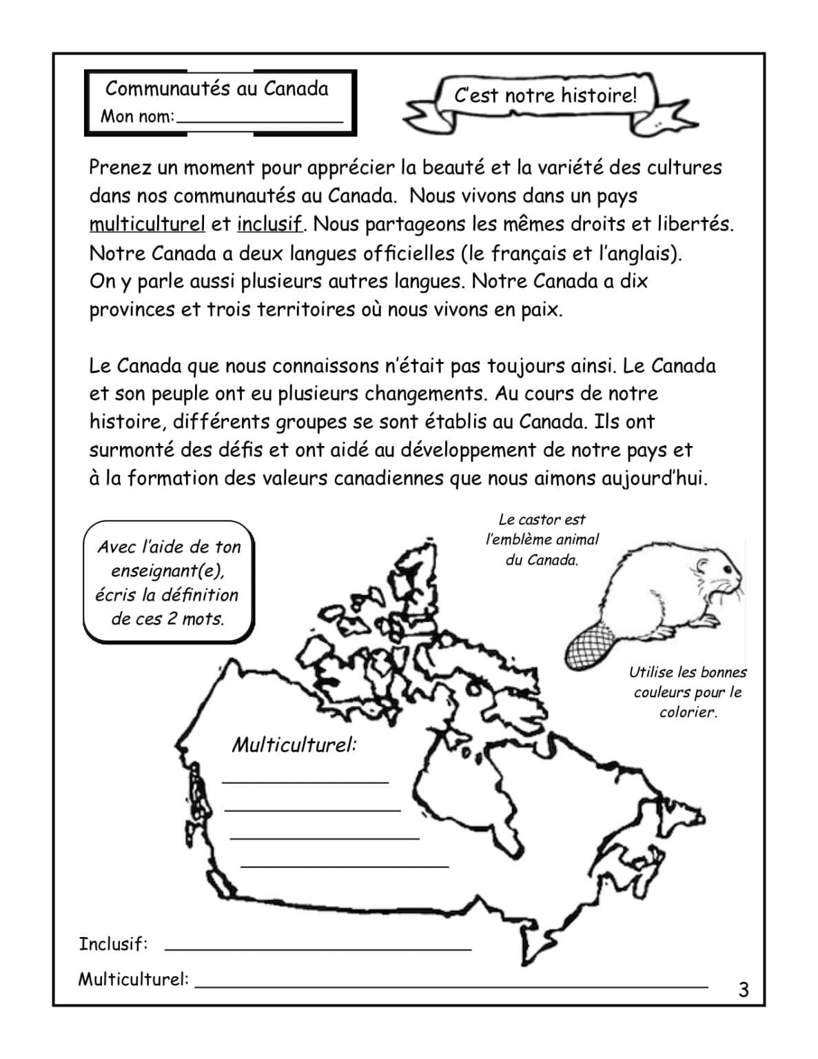 Les communautés du Canada (3e/4e) - Notre histoire — Fiches ...