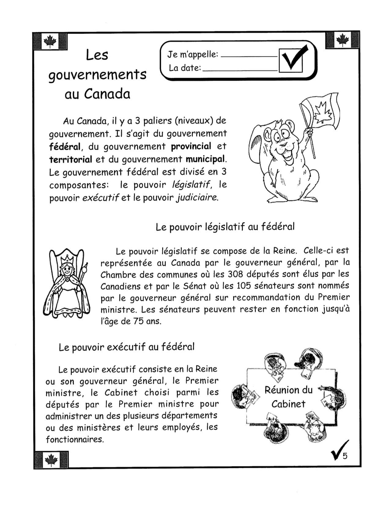 Gouvernements au Canada - (5e/6e) — Fiches reproductibles pour ...