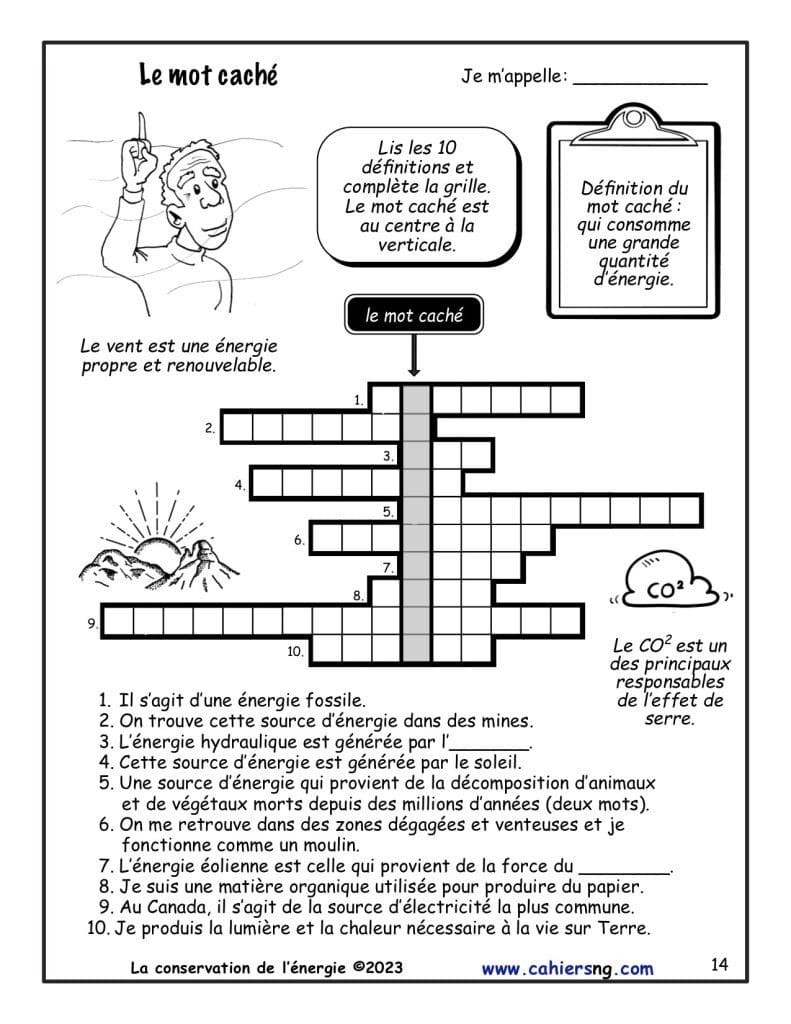 La conservation de l'énergie - (5e/6e) - Le mot caché — Fiches ...