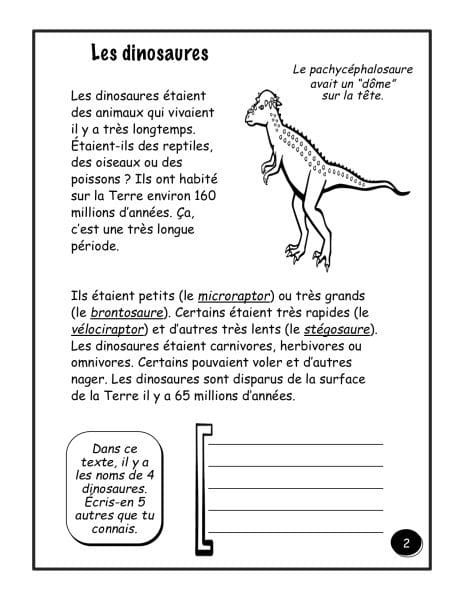 Les dinosaures - Lecture — Fiches reproductibles pour enseignant(e)s ...