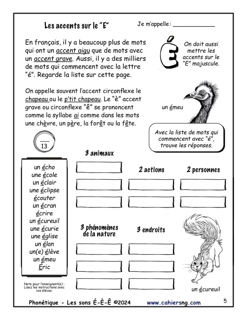 Phonétique - Les sons É, È et Ê (2e/3e années) - NOUVEAUTÉ ! — Fiches ...