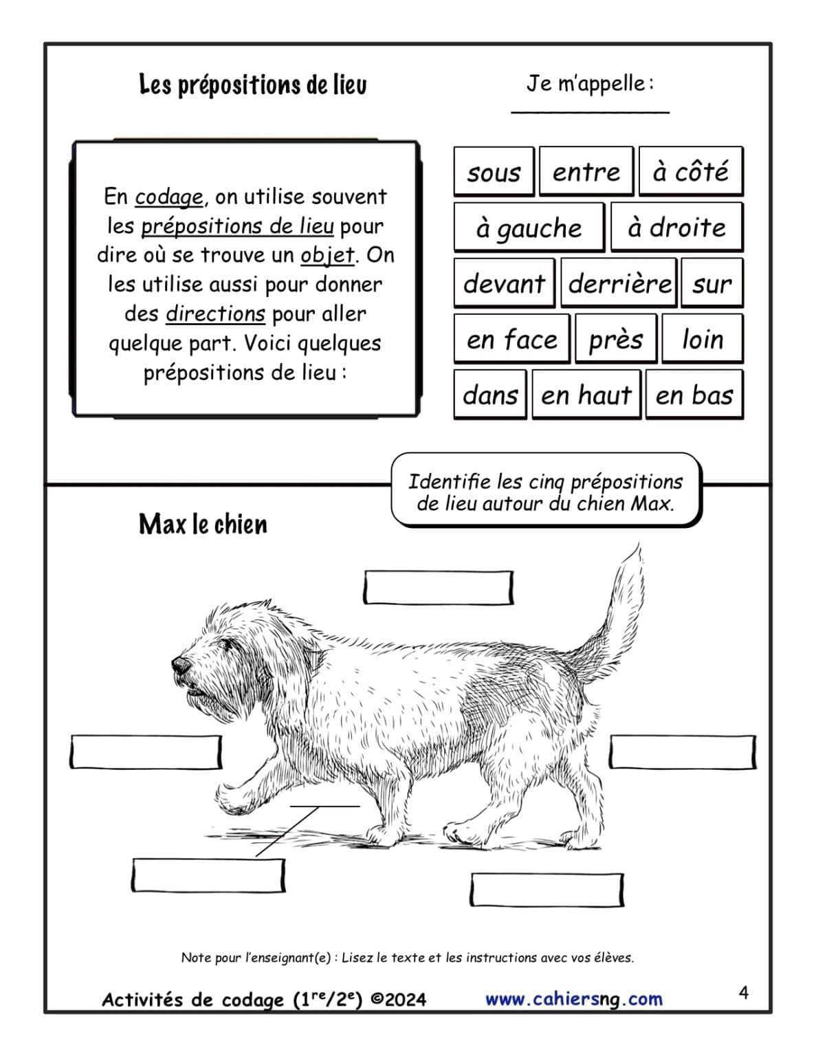 Activités de codage - 1re/2e - Max le chien — Fiches reproductibles ...